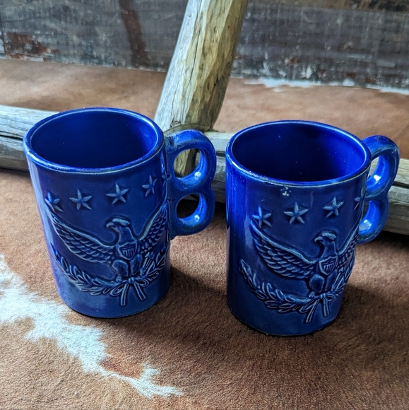 Mann Imports | Dining | 967 Mann Imports Vintage Blue Americana Eagle 5 Star Ceramic Mugs | Poshmark